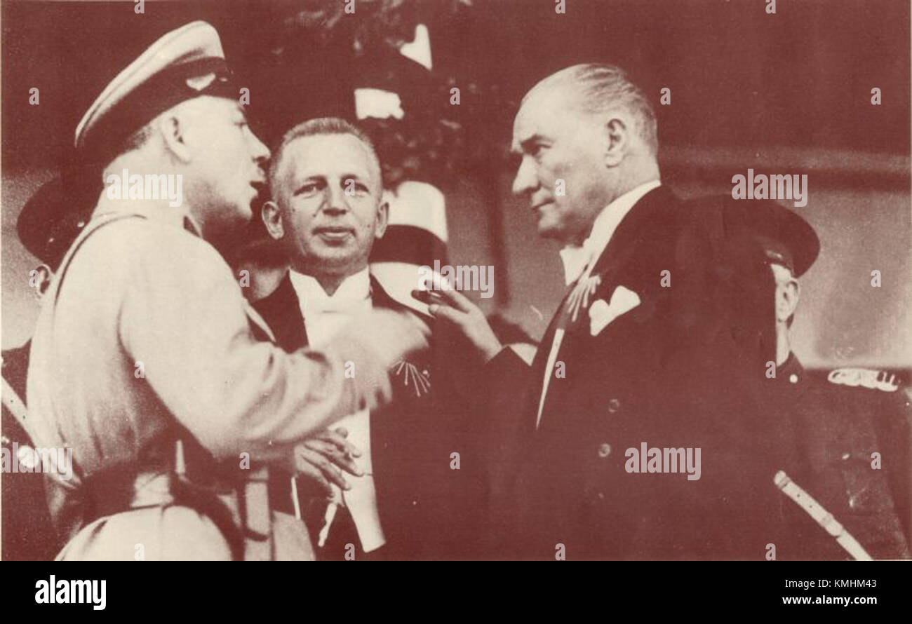 Kliment Voroshilov, a prominent Soviet military leader, and Mustafa ...