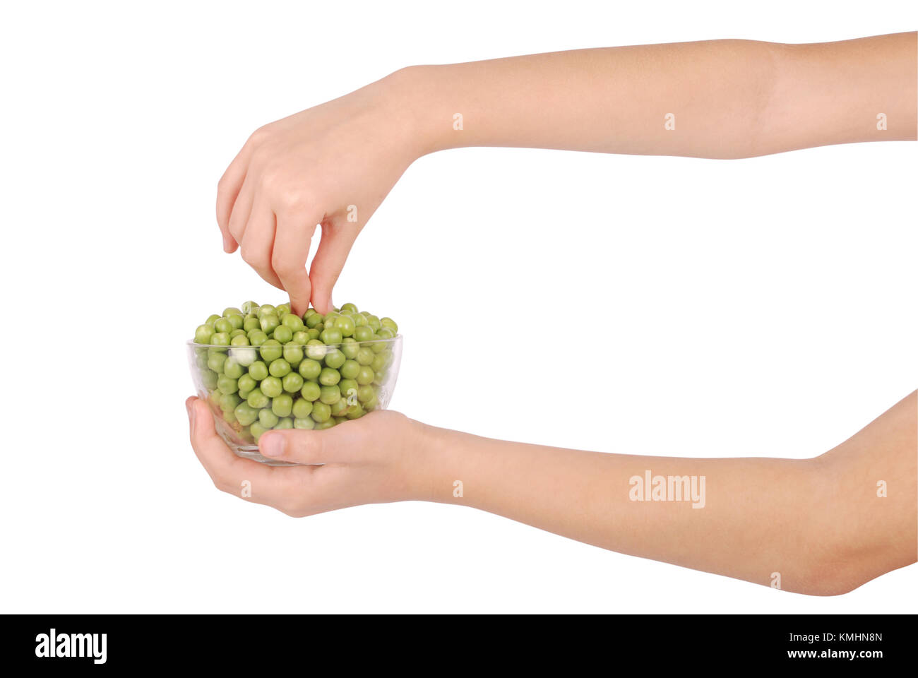 Green small spherical seeds of the pod fruit Pisum sativum, an edible ...