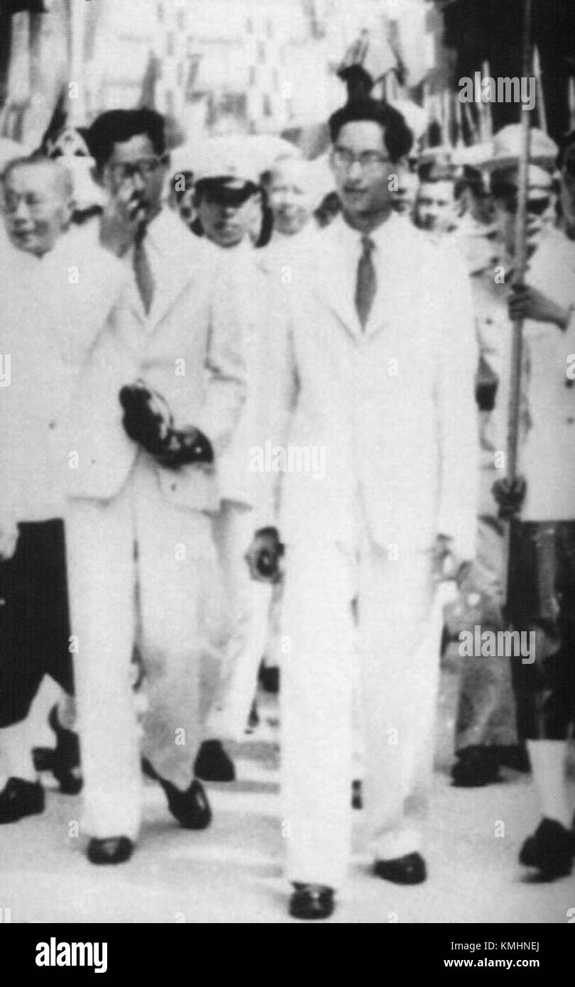 King Ananda Mahidol and King Bhumibol Adulyadej of Thailand are seen ...