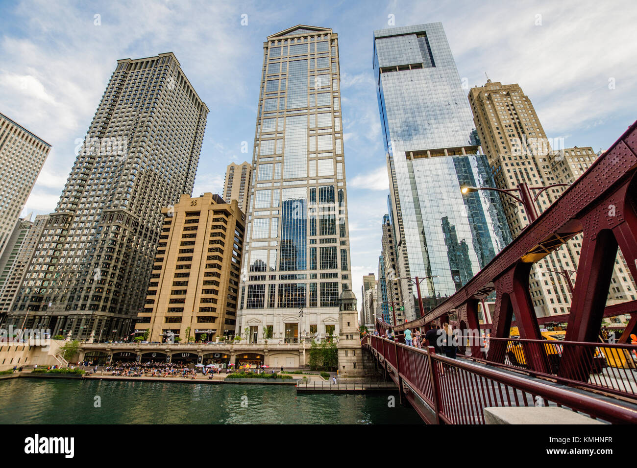 Northern Chicago River Riverwalk on North Branch Chicago River in ...