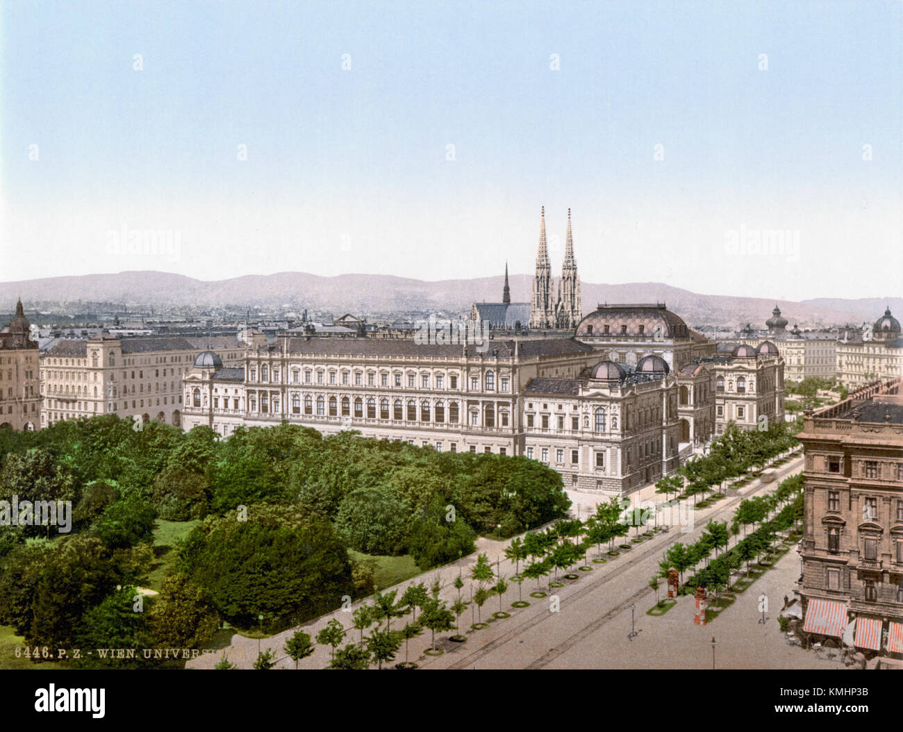 A historic postcard showing the University of Vienna in 1900. The ...