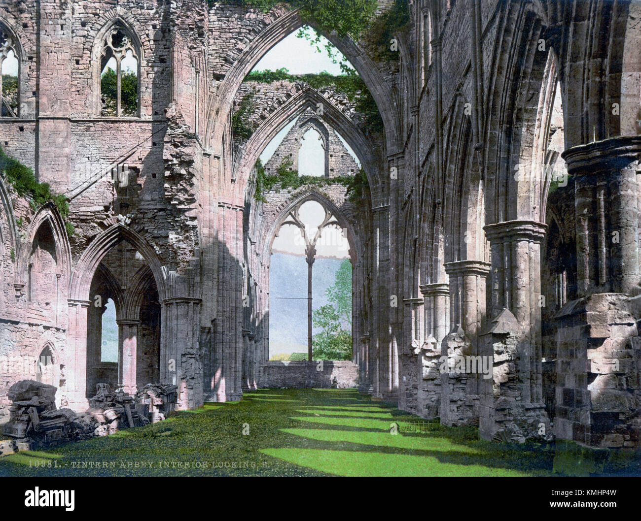 This photograph from 1900 shows the interior of Tintern Abbey, a ruined ...