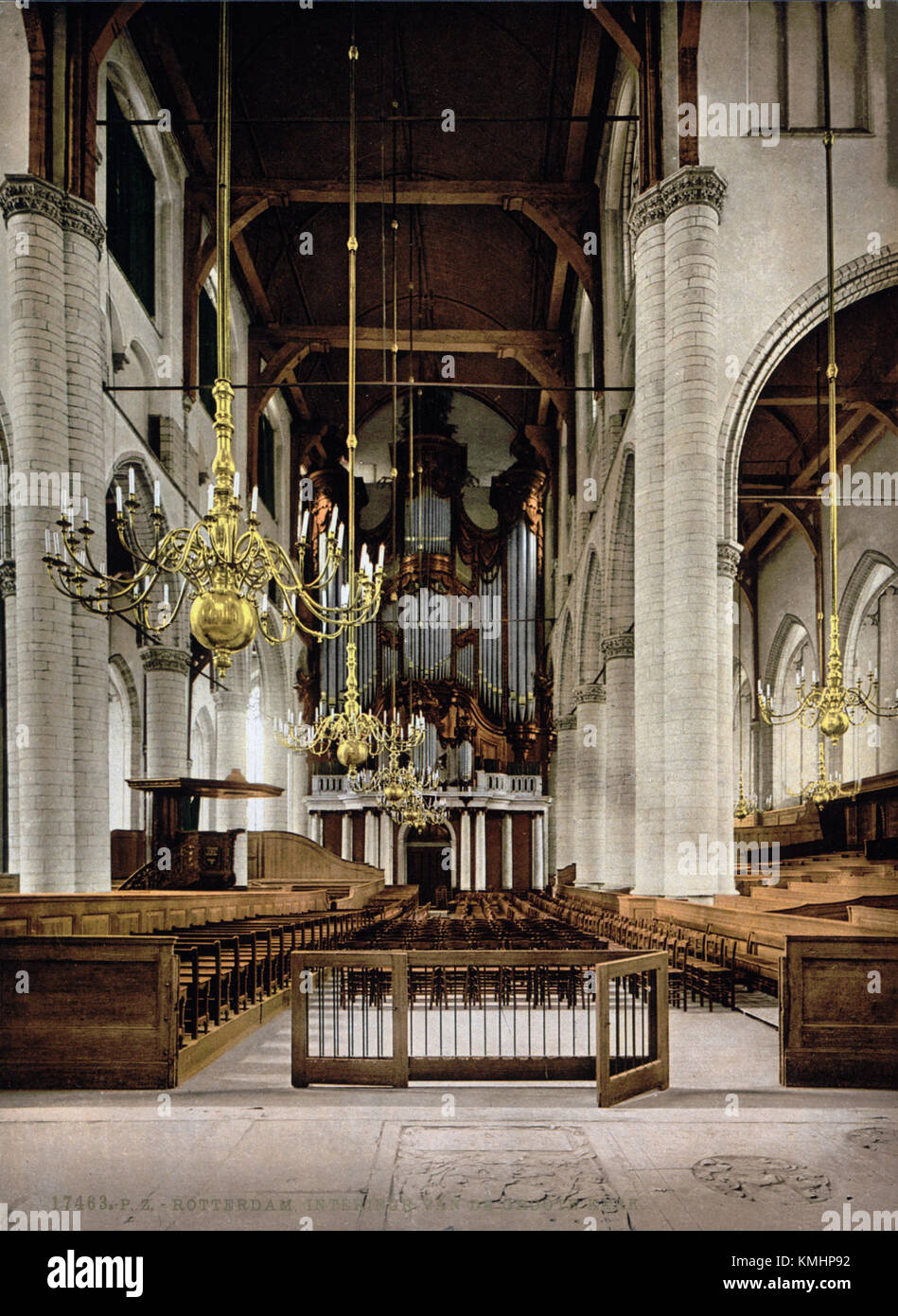 The interior of the Grote Kerk (Great Church) in Rotterdam, captured in ...