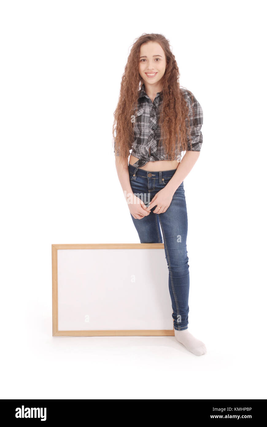 Young girl with picture frame isolated on white Stock Photo - Alamy