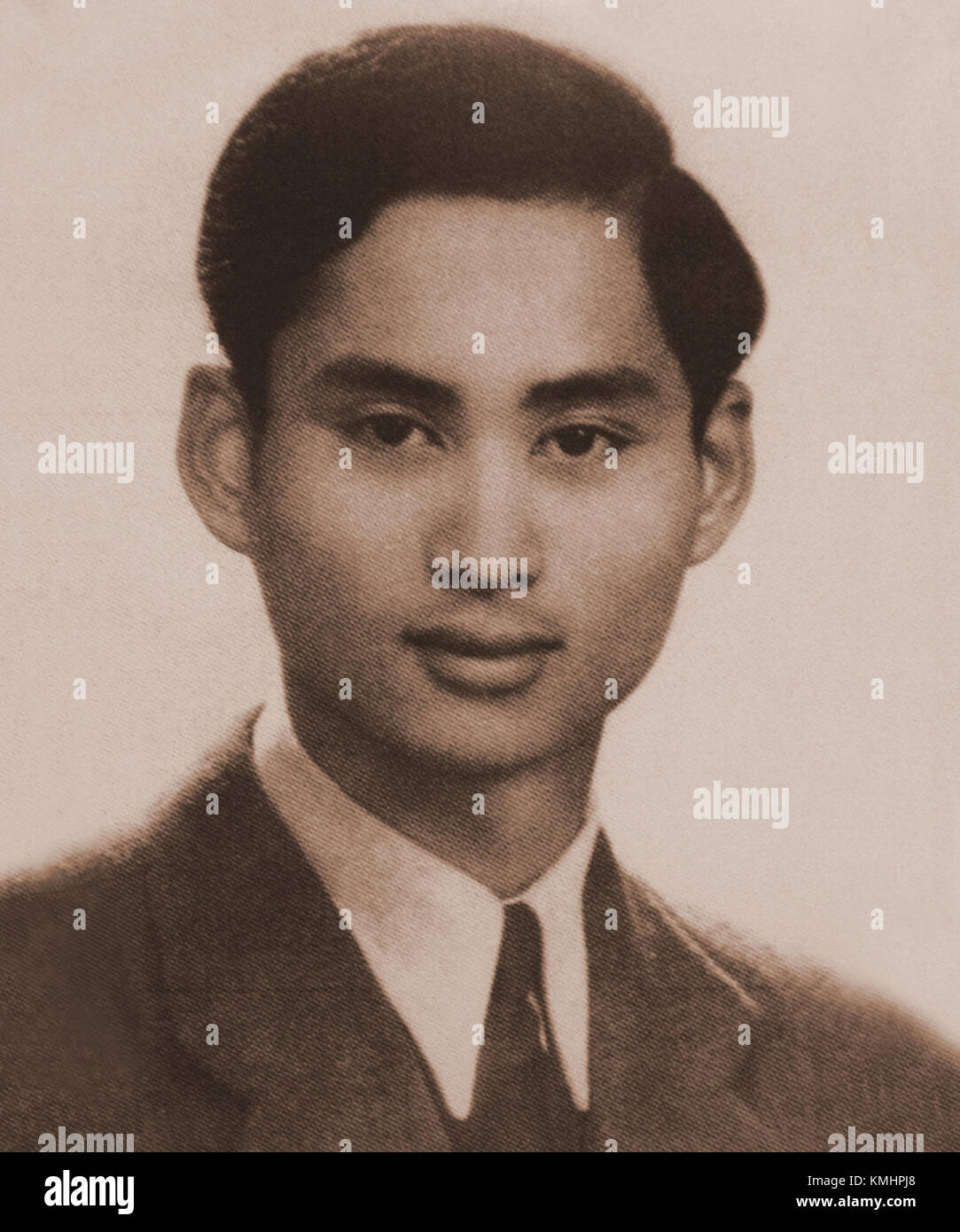 A portrait photograph of King Ananda Mahidol, who ruled Thailand from ...