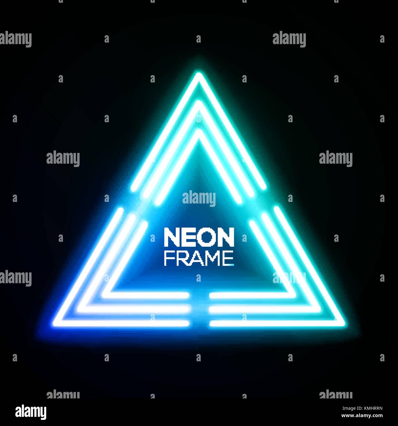 Blue neon light triangle. Gradient delta. Techno frame. Night club ...