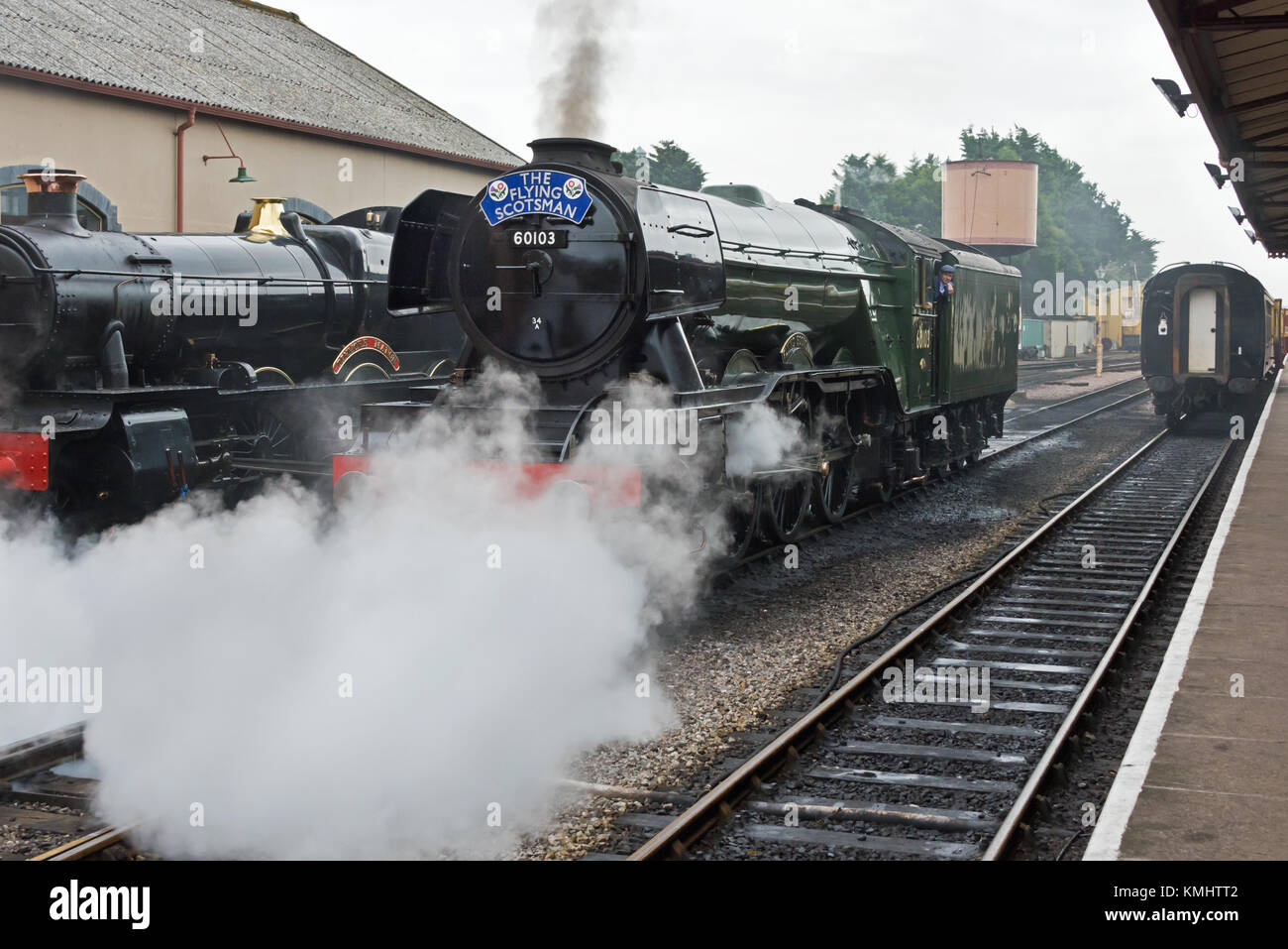 60103 Pacific Class Flying Scotsman steam train at Minehead Station on the West Somerset Railway ...