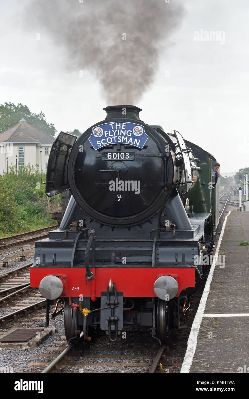 60103 Pacific Class Flying Scotsman steam train at Minehead Station on the West Somerset Railway ...