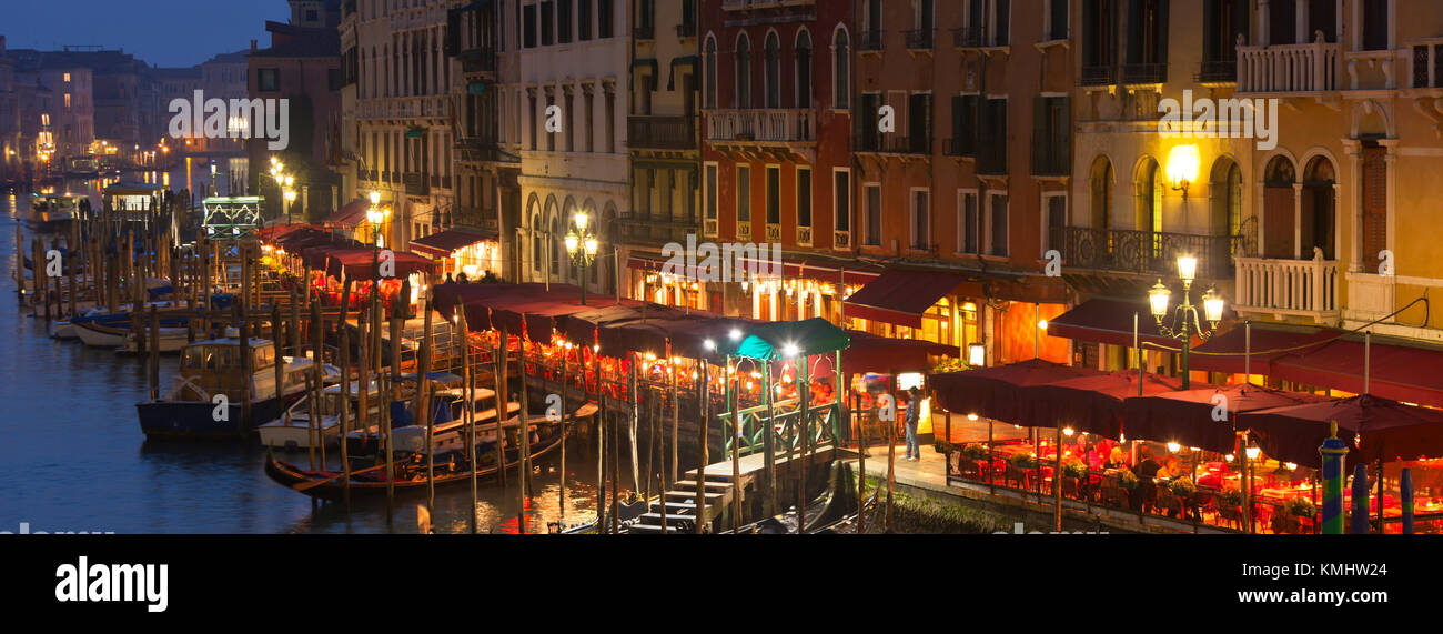 Grand Canal Lights at Night, Venice. Horizontal long shot Stock Photo ...