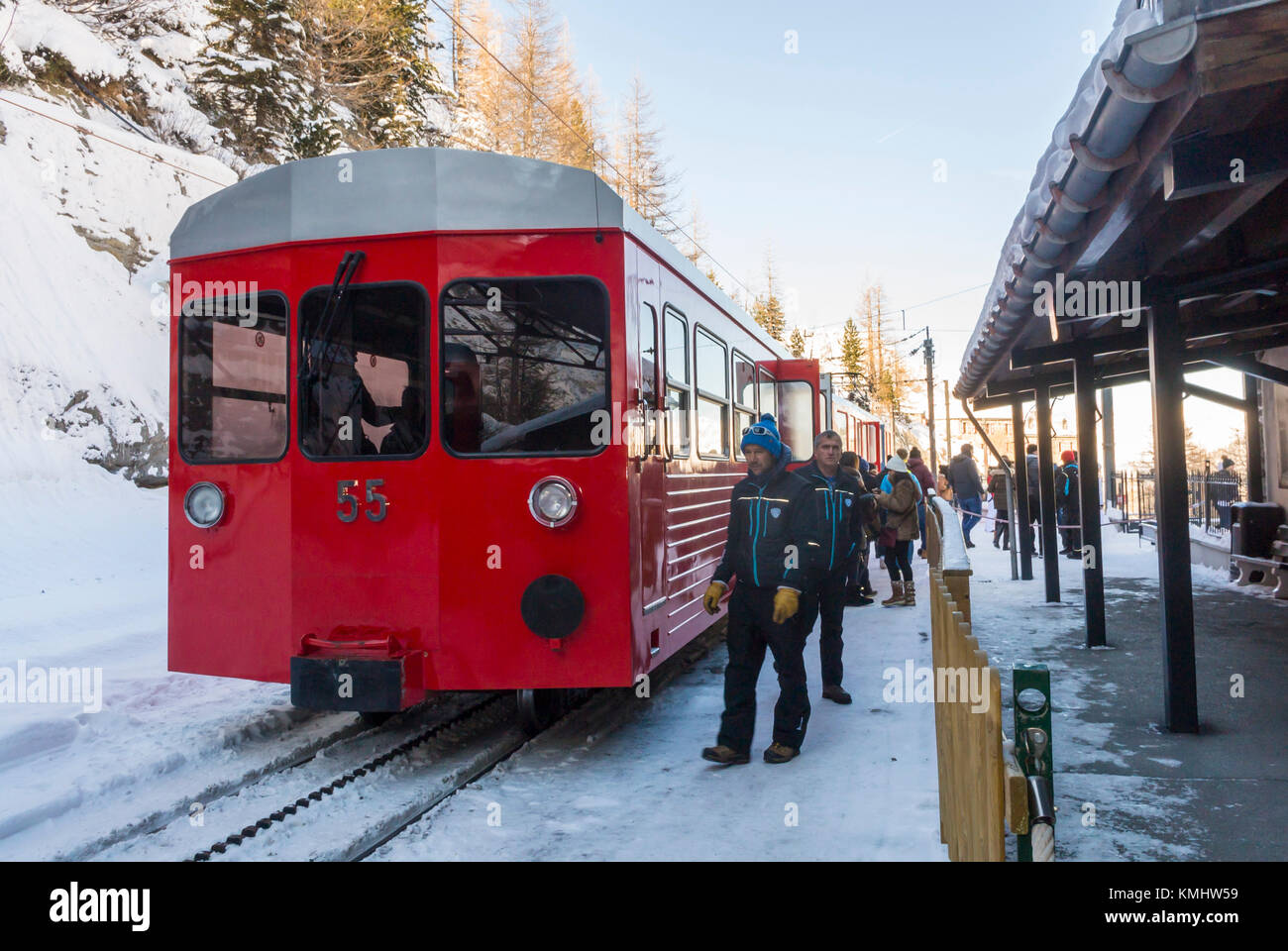 Chamonix-Mont Blanc, France, French Alps, Tourists Boarding Train in ...