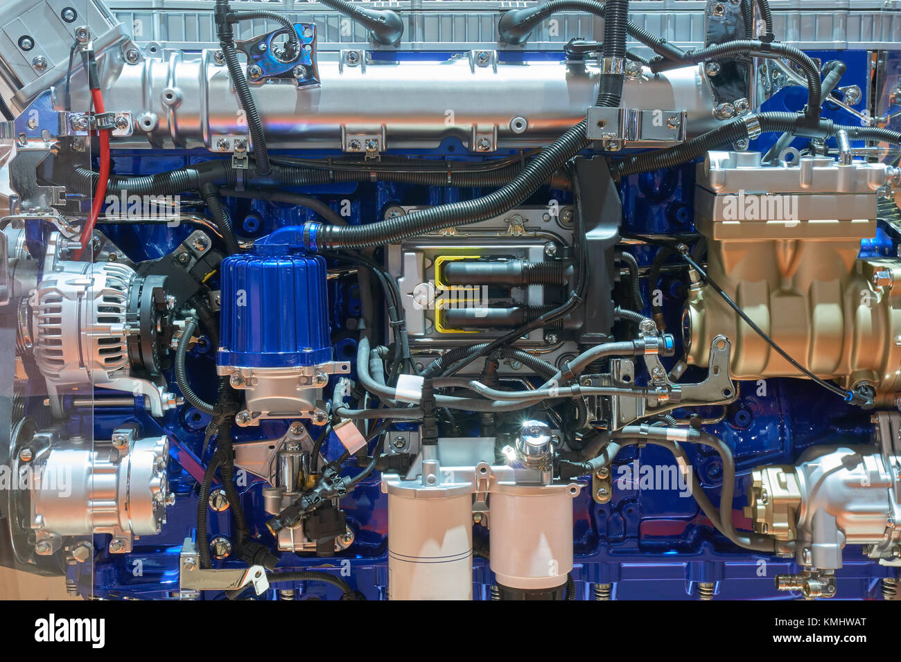 Side view of modern internal combustion engine of the truck Stock Photo ...