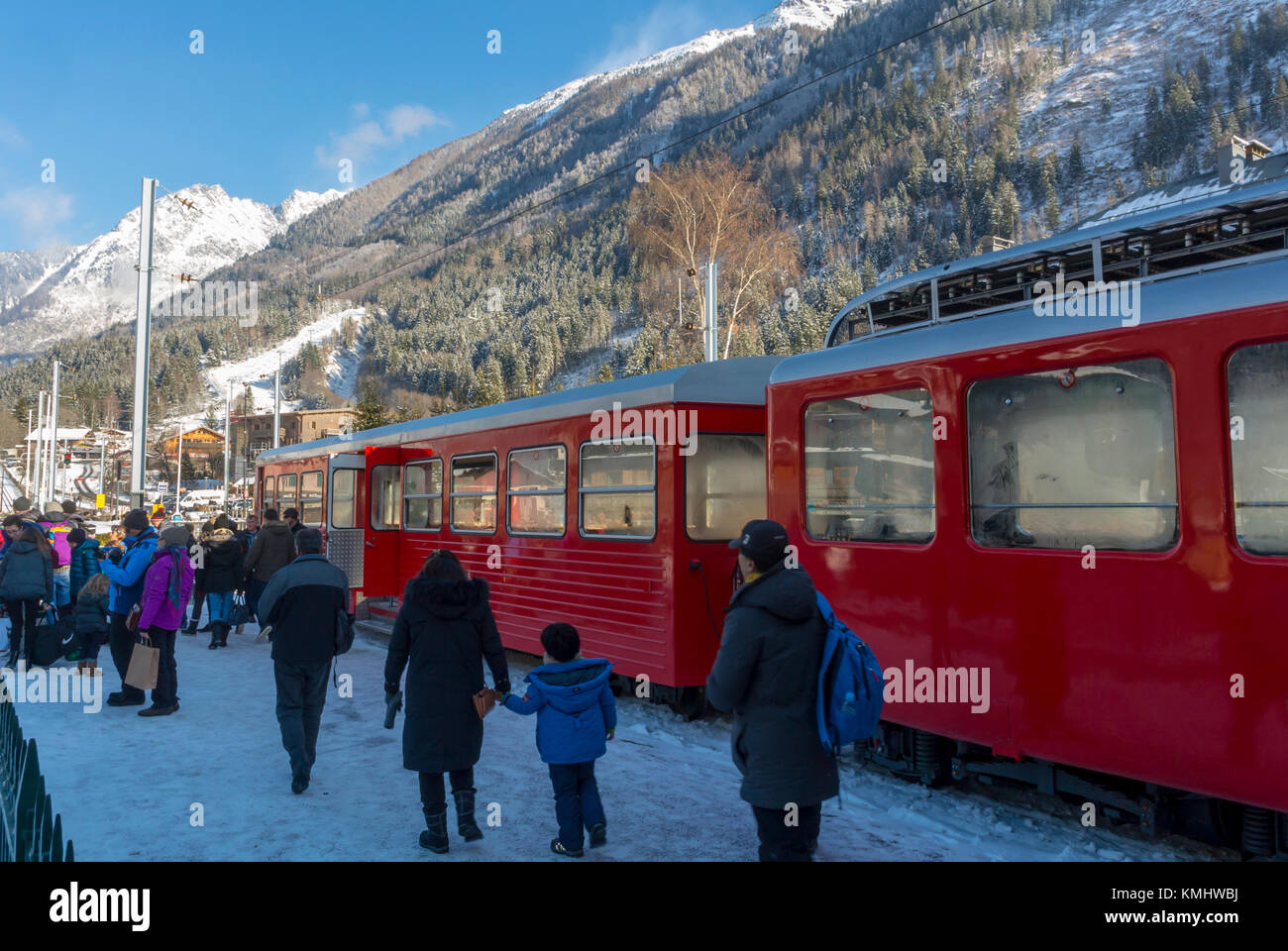 Chamonix-Mont Blanc, France, French Alps, Tourists Boarding Train in ...