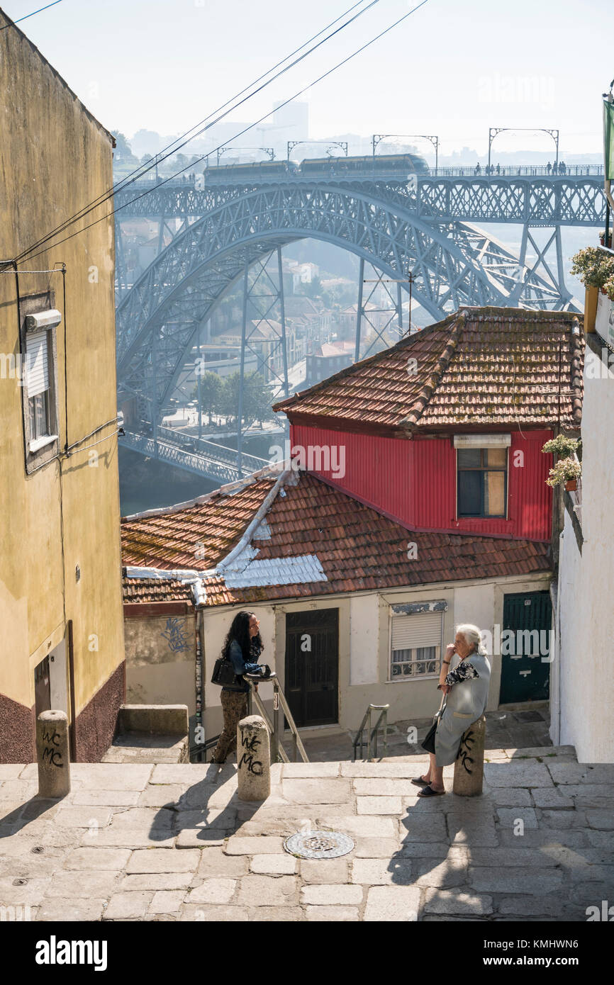 Steps leading down to the River Douro waterfront in the Ribeira ...