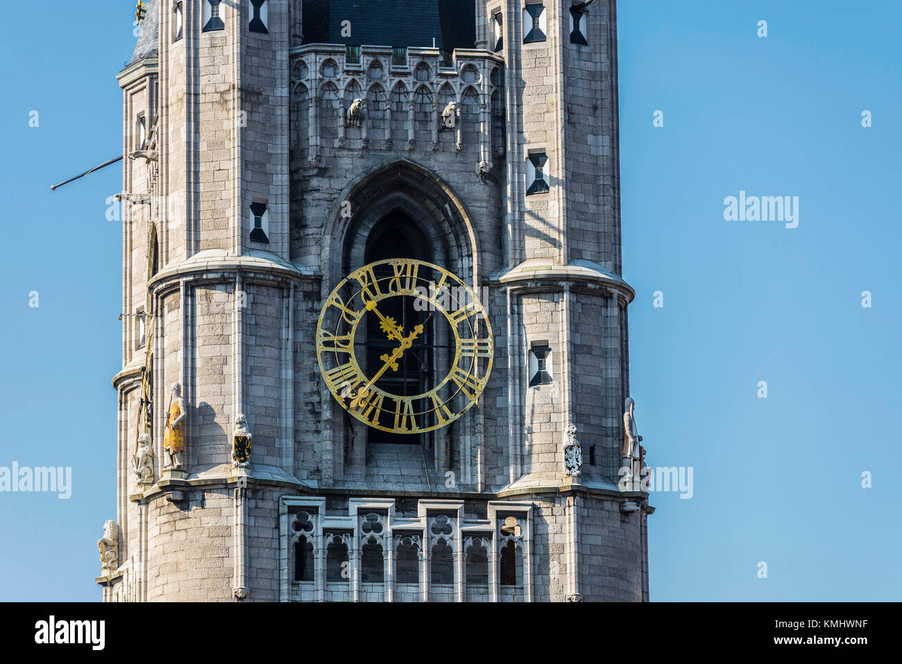 Bell tower called Belfry in the medieval city of Ghent in Belgium Stock ...
