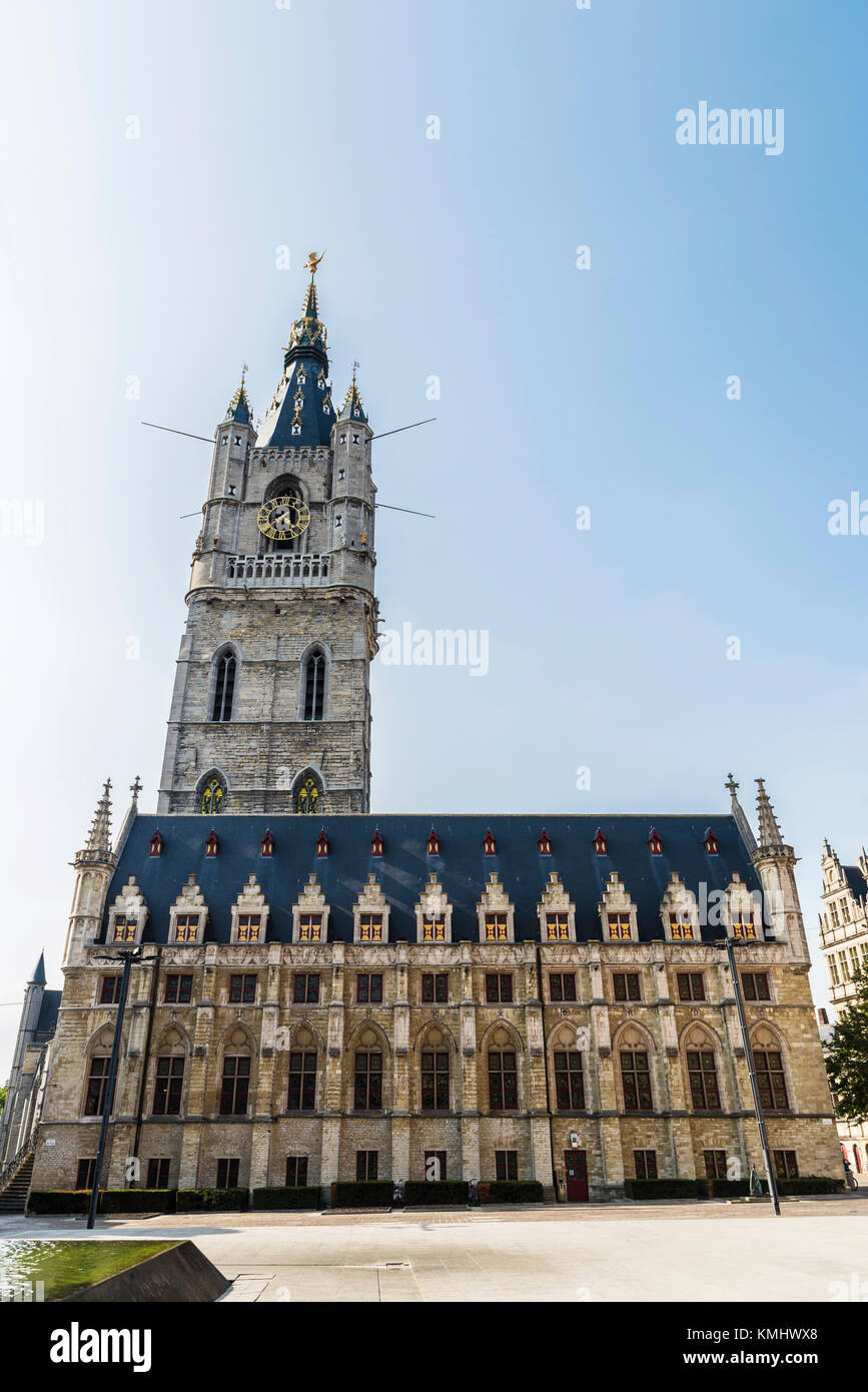 Belfry of Ghent, bell tower, next to the Cloth Hall in the medieval ...