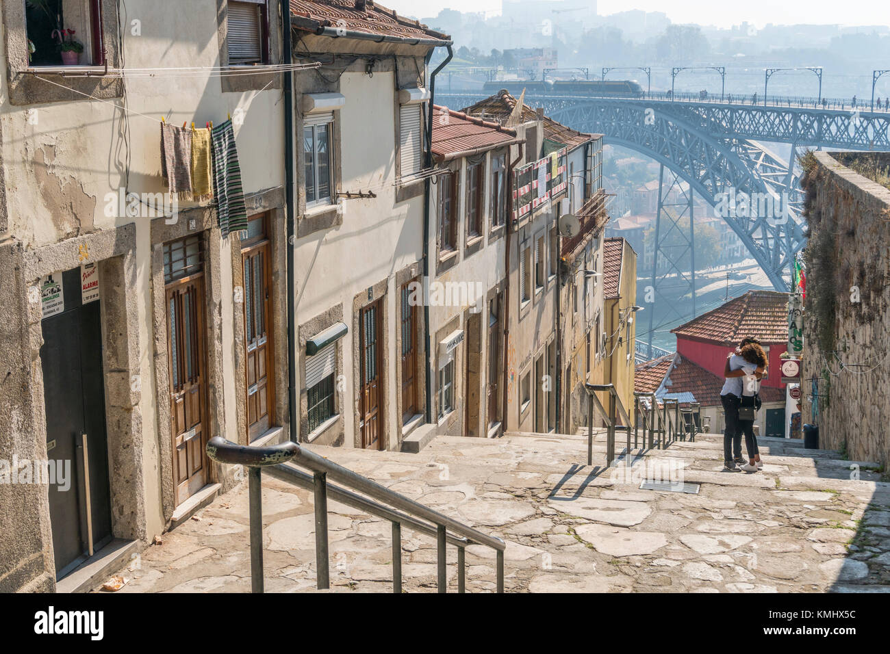 Steps leading down to the River Douro waterfront in the Ribeira ...