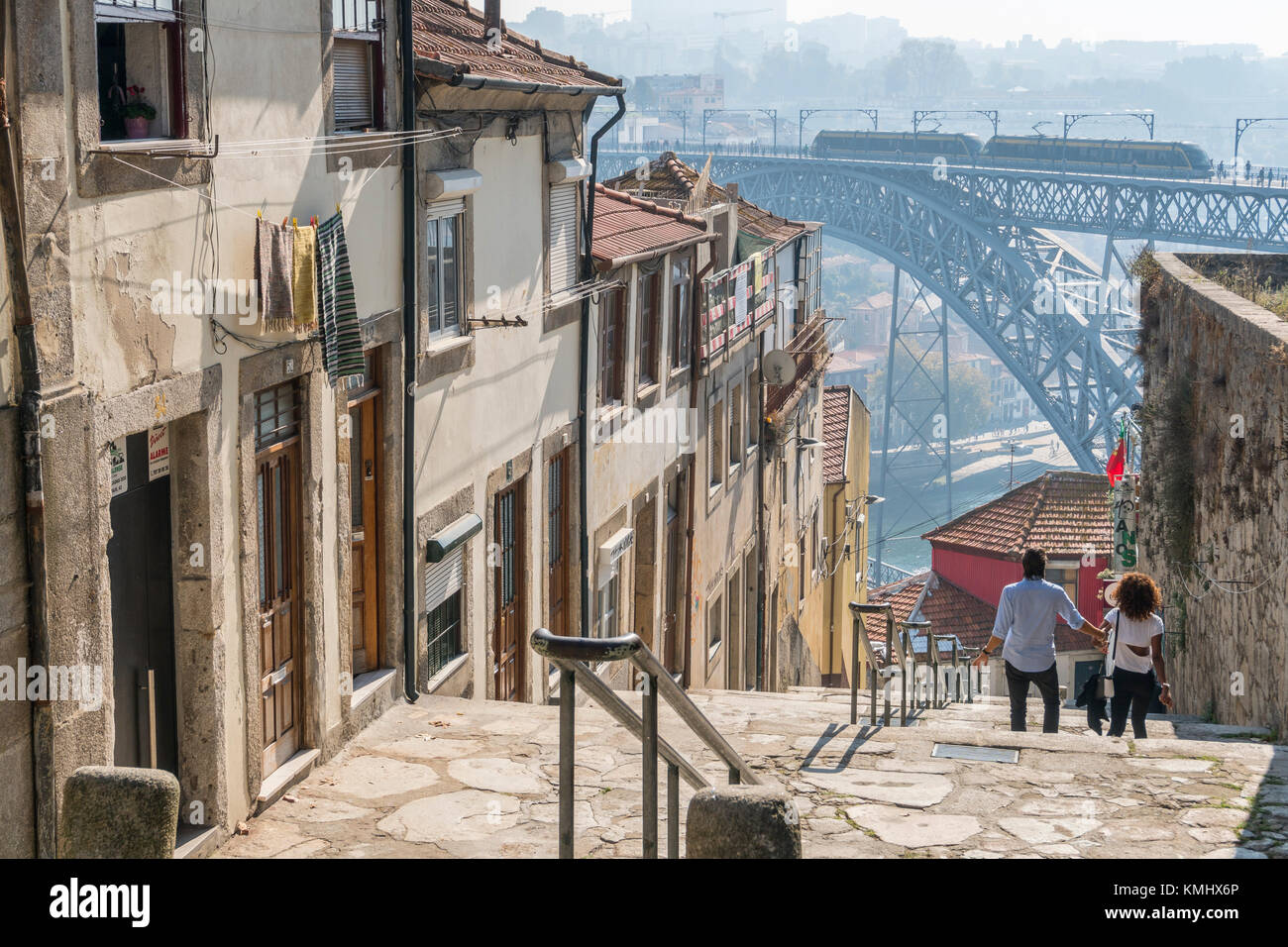 Steps leading down to the River Douro waterfront in the Ribeira ...