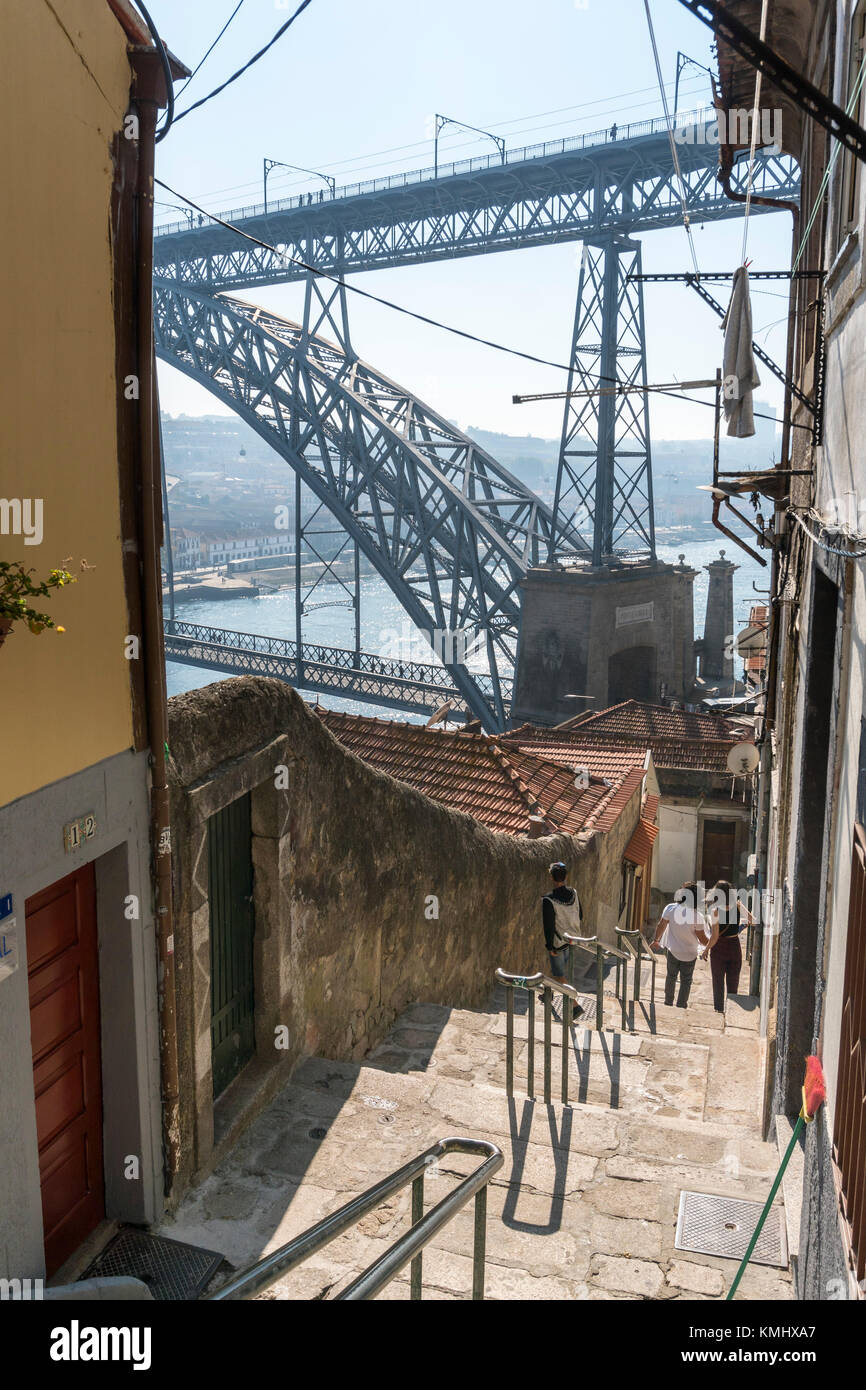 Steps leading down to the River Douro waterfront in the Ribeira ...