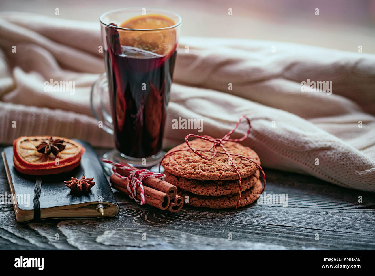 Cosy winter still-life and window. Xmas background Stock Photo - Alamy