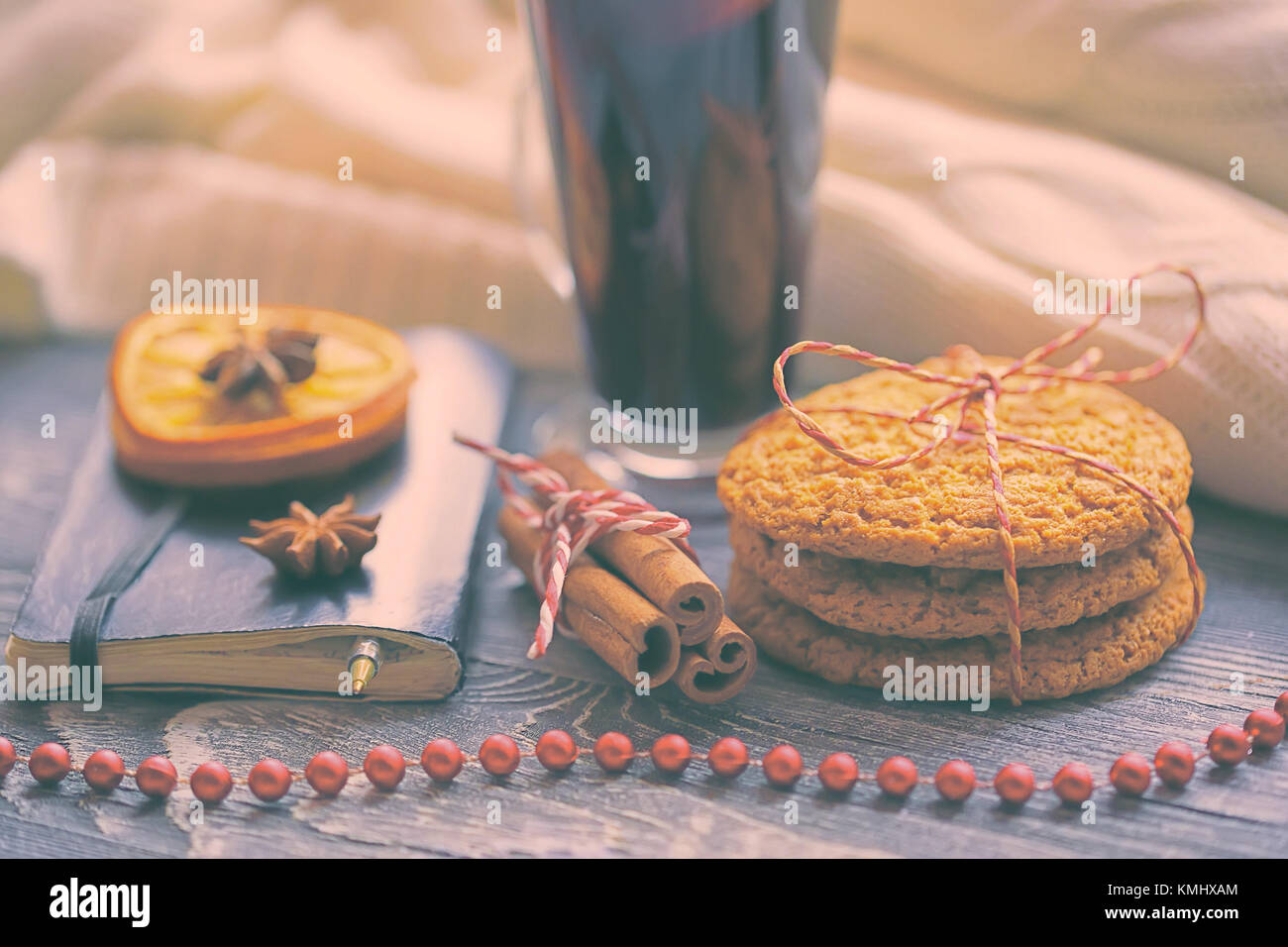 Cosy winter still-life and window. Xmas background Stock Photo - Alamy