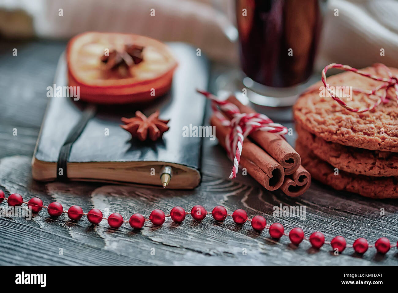 Cosy winter still-life and window. Xmas background Stock Photo - Alamy