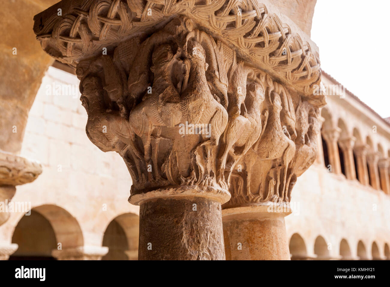 Capitals in the cloister decorated with dragons, centaurs, lattices ...