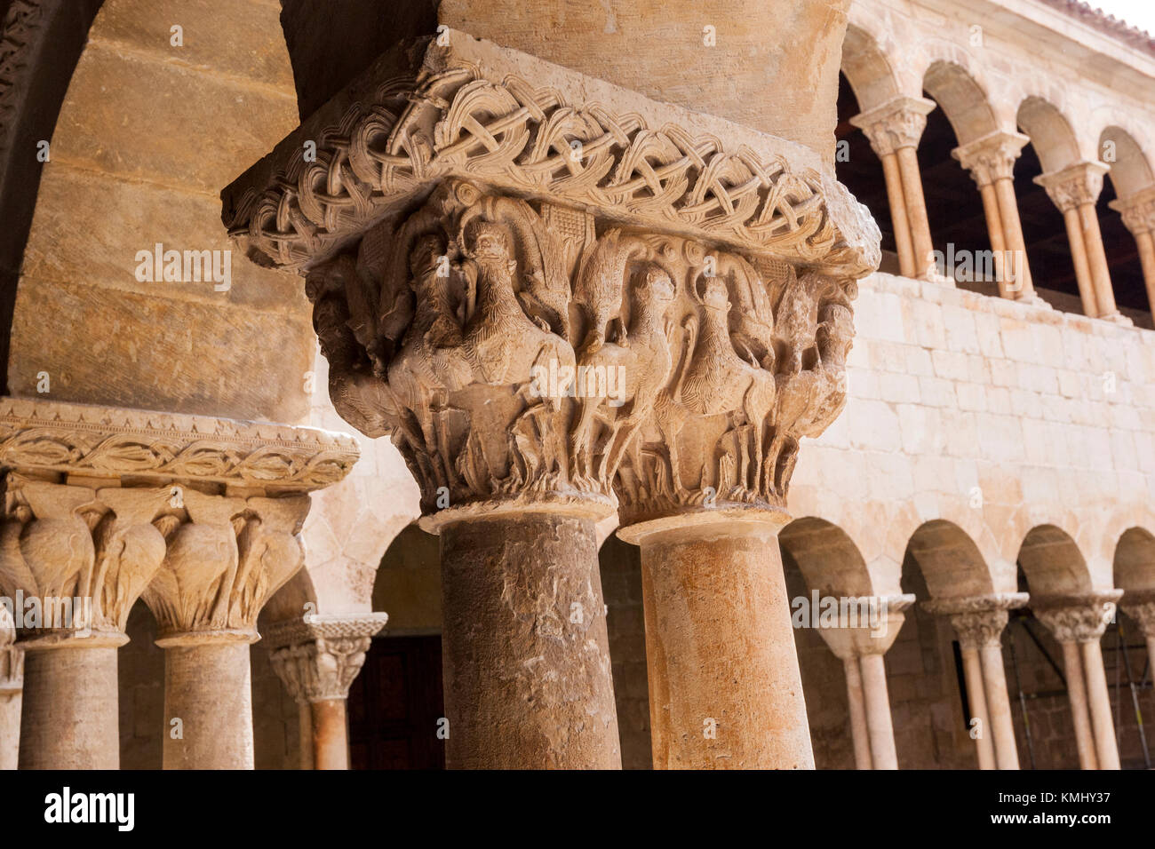 Capitals in the cloister decorated with dragons, centaurs, lattices ...