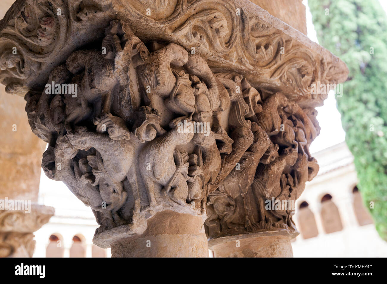 Capitals in the cloister decorated with dragons, centaurs, lattices ...