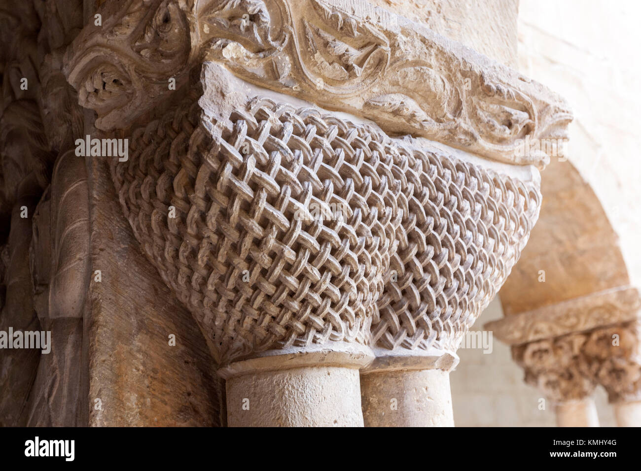 Capitals in the cloister decorated with dragons, centaurs, lattices ...