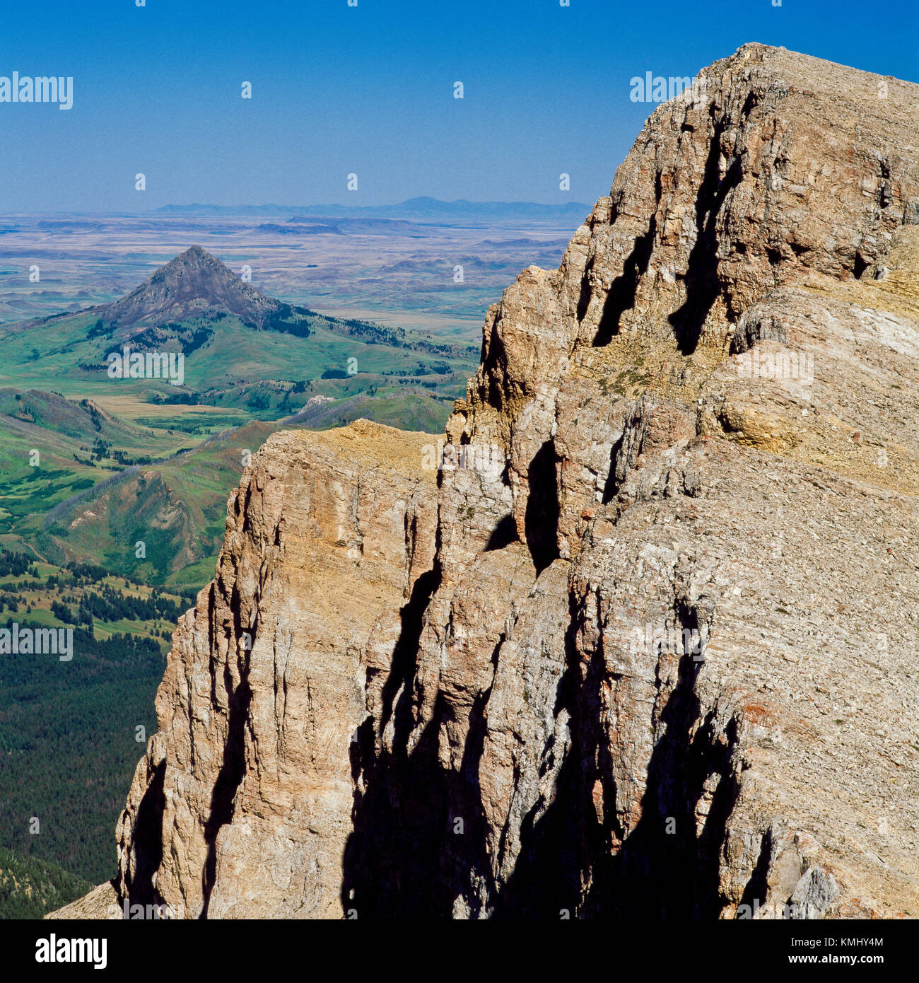 haystack butte on the prairie viewed from cliffs of crown mountain near ...