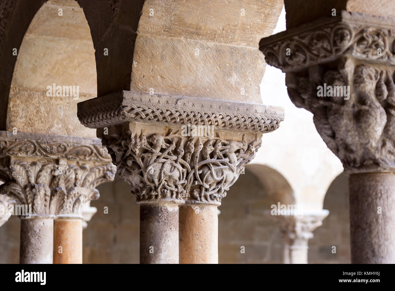 Capitals in the cloister decorated with dragons, centaurs, lattices ...