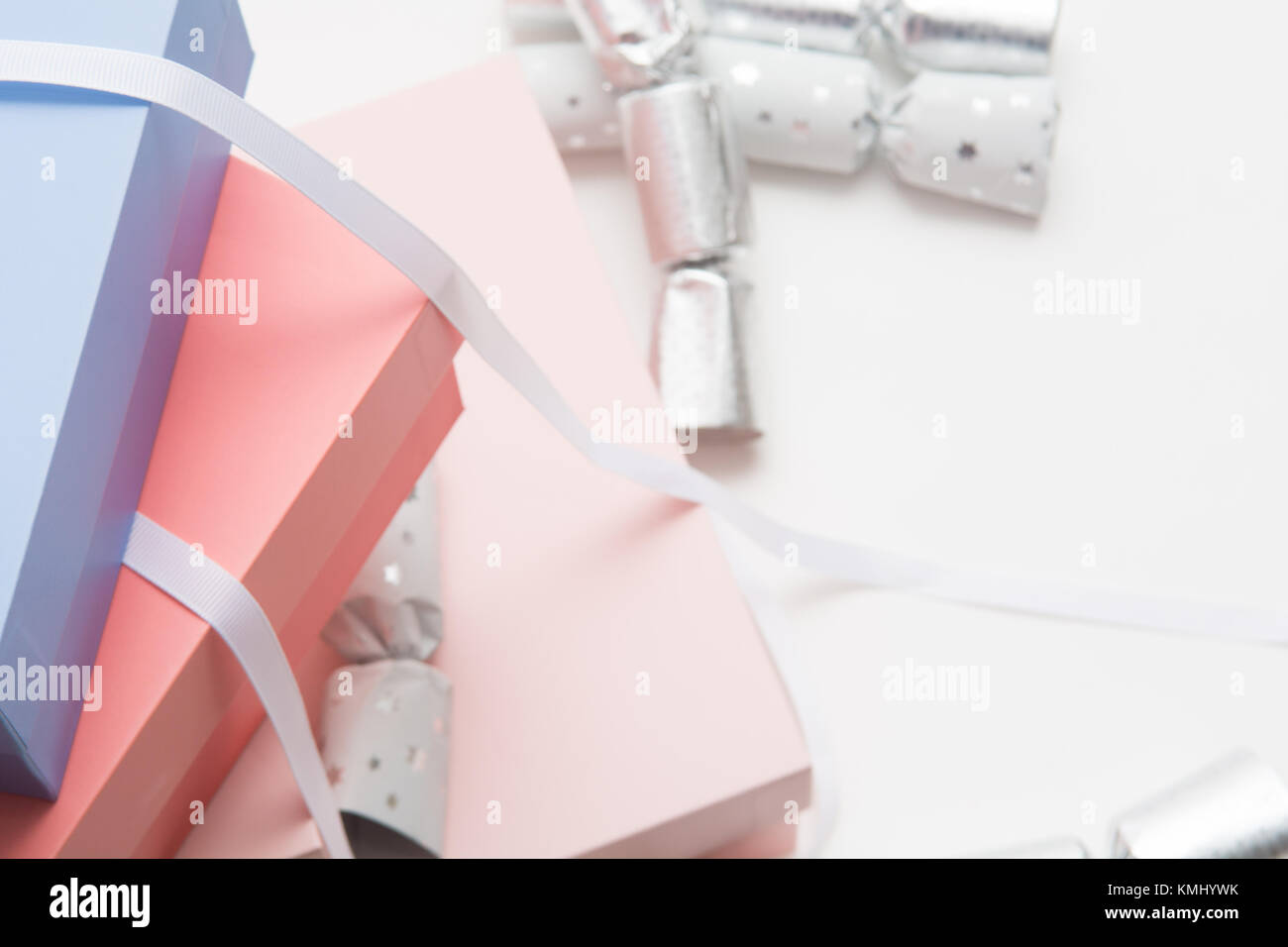 Christmas presents in gift wrap on white background in gift wrap on a ...