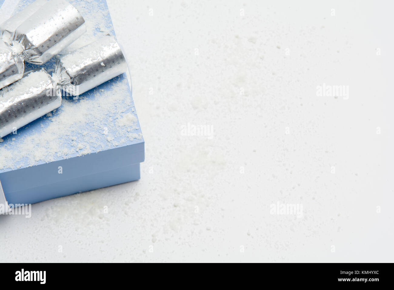 Blue Christmas present in a gift box with snow Stock Photo - Alamy
