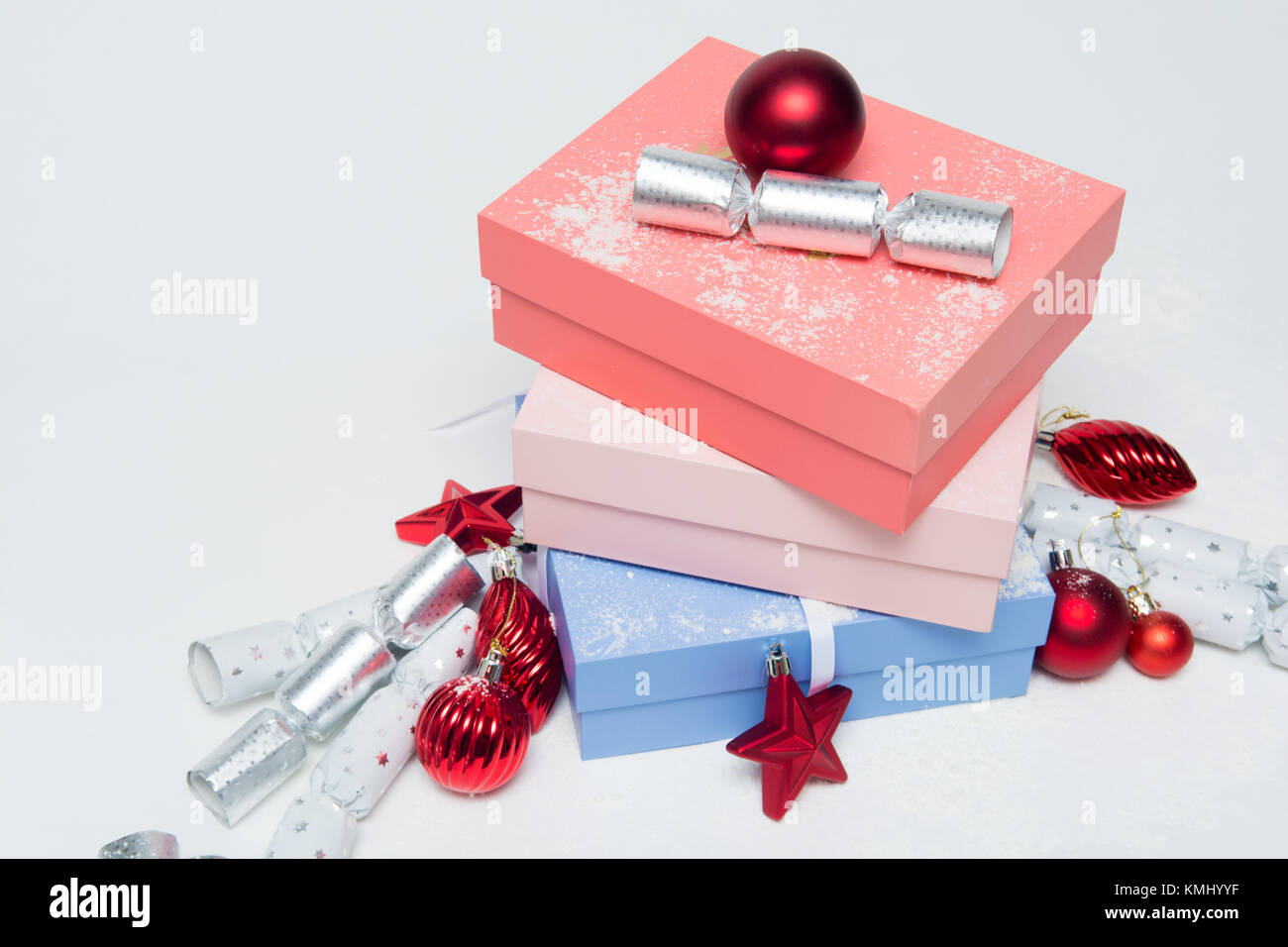 Luxury Christmas gifts in boxes with festive decorations Stock Photo ...