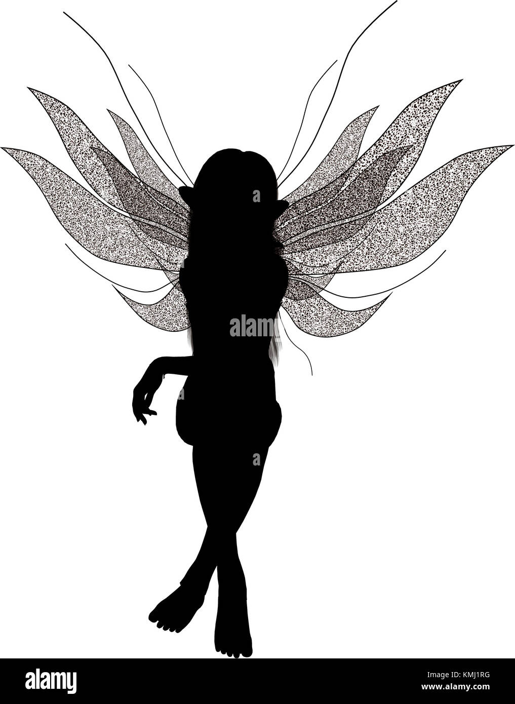 Silhouette of a fairy sitting down Stock Photo - Alamy