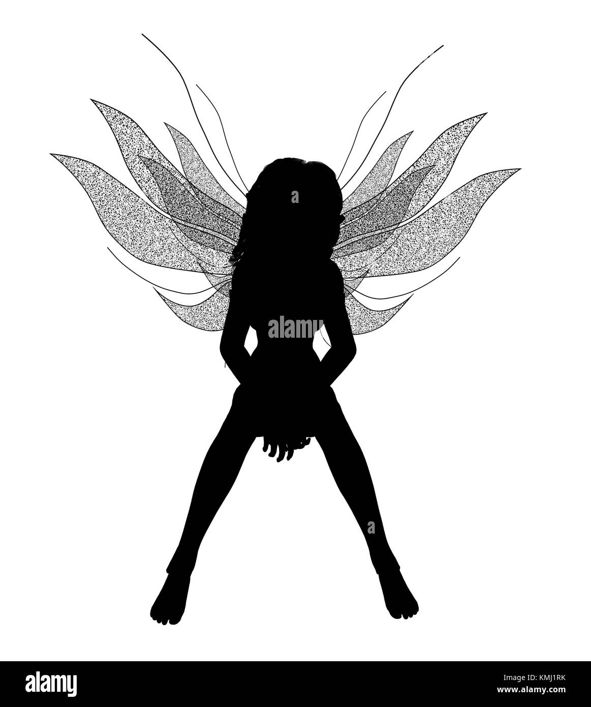 Silhouette of a fairy sitting down Stock Photo - Alamy
