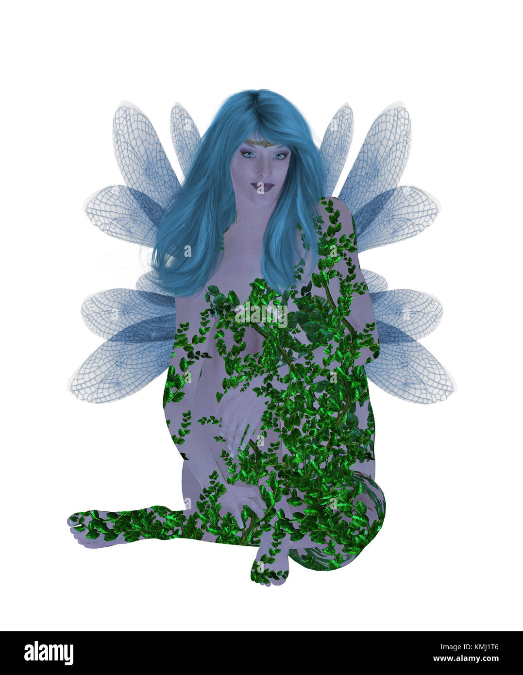 Translucent blue fairy sitting down Stock Photo - Alamy