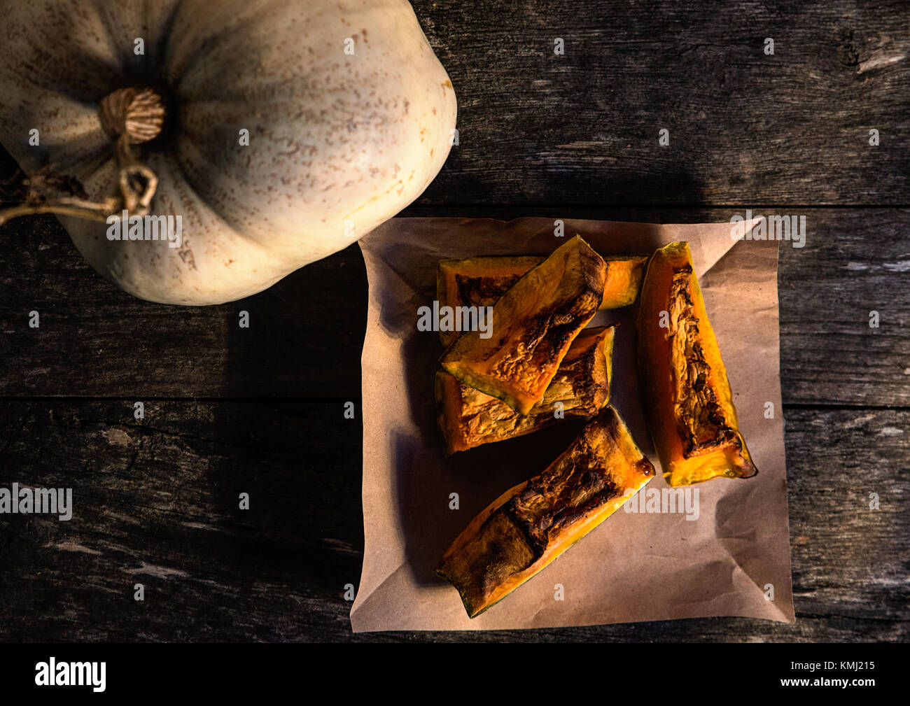 Roasted pumpkin pieces ready meal Stock Photo - Alamy