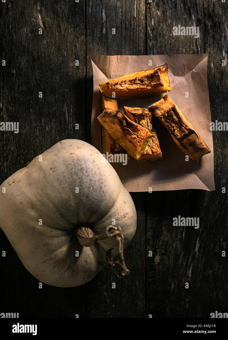Roasted pumpkin pieces ready meal Stock Photo - Alamy