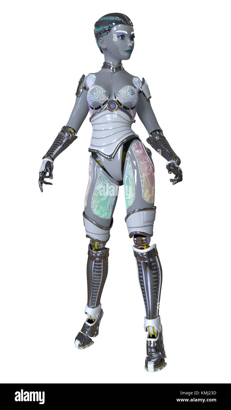 3D illustration female robot isolated on white Stock Photo - Alamy