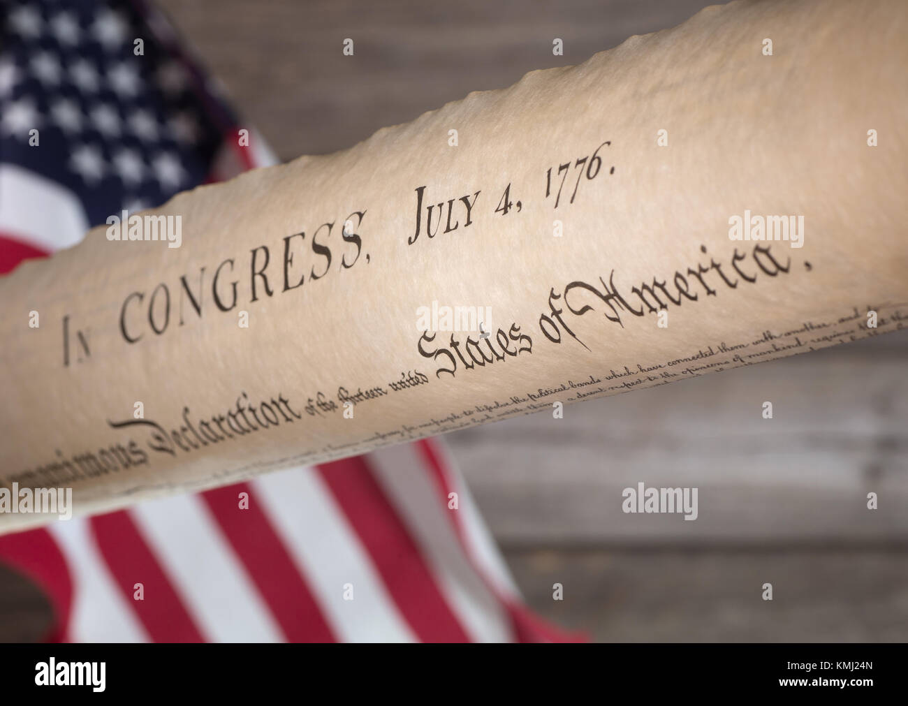 Declaration of independence with United States flag in background Stock ...