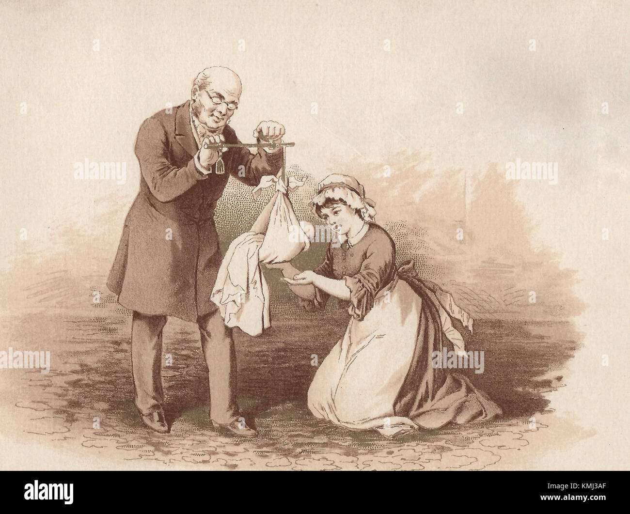 Weighing the Baby - Weighing a Baby in Victorian Times Stock Photo - Alamy