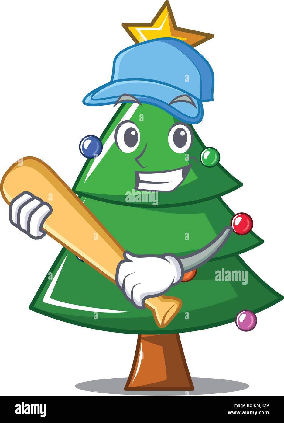 Playing baseball Christmas tree character cartoon Stock Vector Image ...
