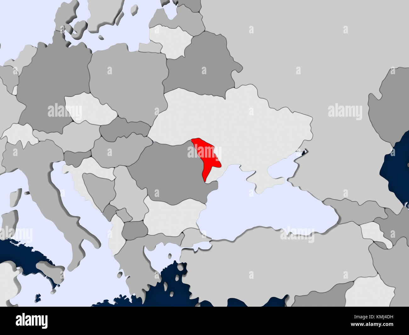 Moldova in red on political map with transparent oceans. 3D ...