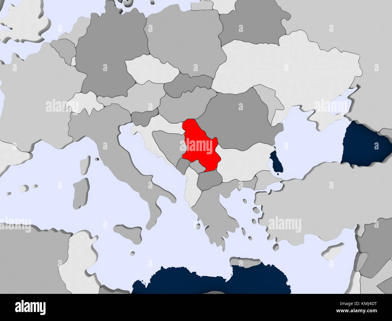 Serbia in red on political map with transparent oceans. 3D illustration ...