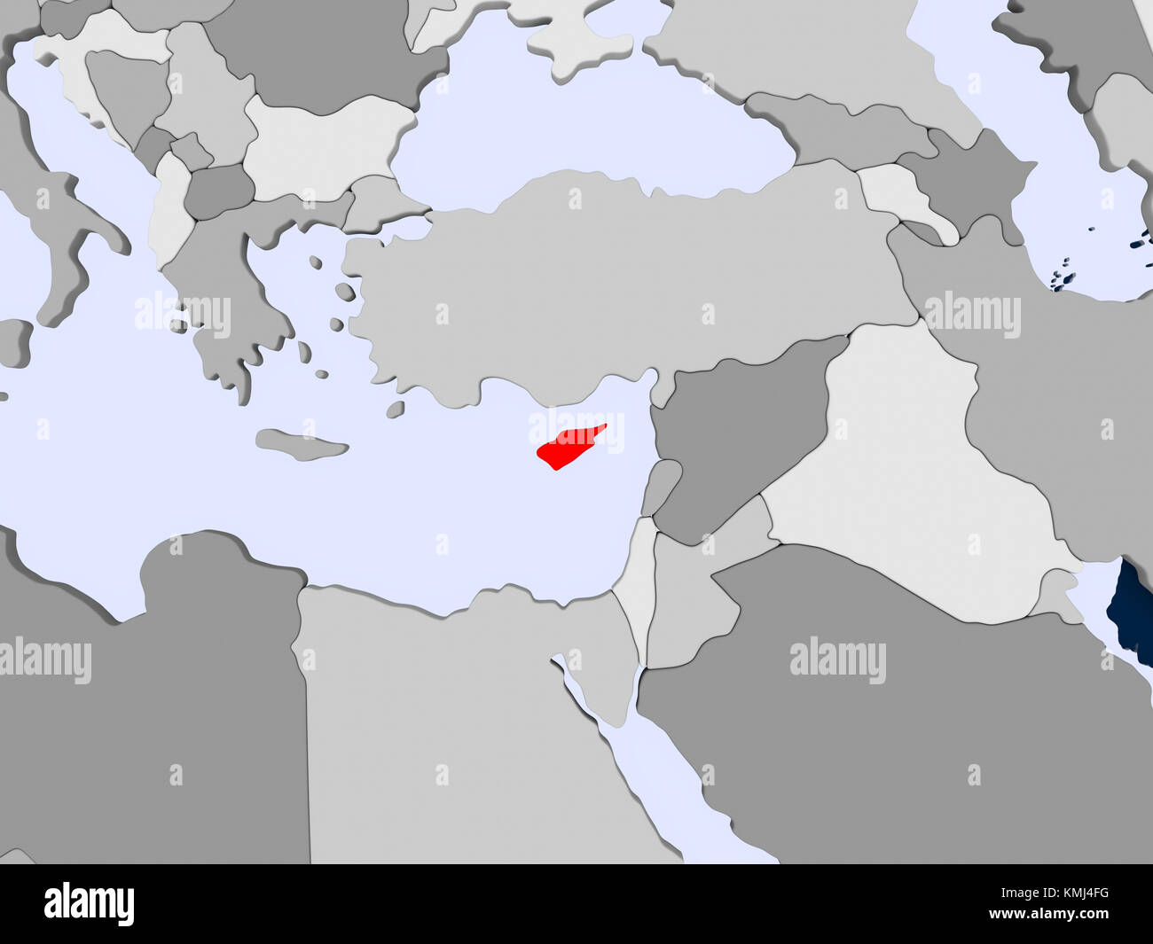 Cyprus in red on political map with transparent oceans. 3D illustration ...