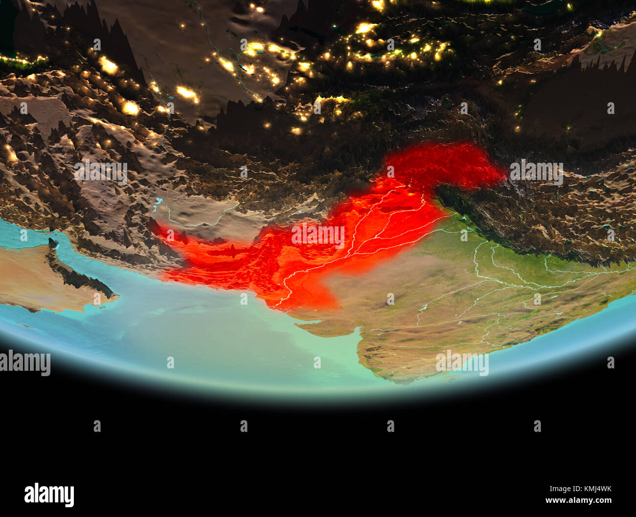 Pakistan from orbit of planet Earth at night with highly detailed ...