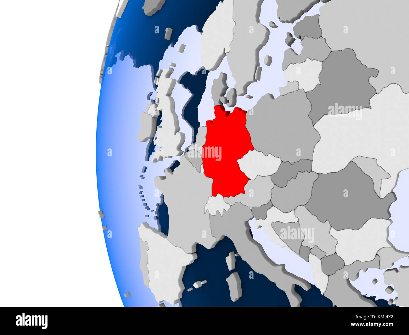 Germany in red on political globe with transparent oceans. 3D ...