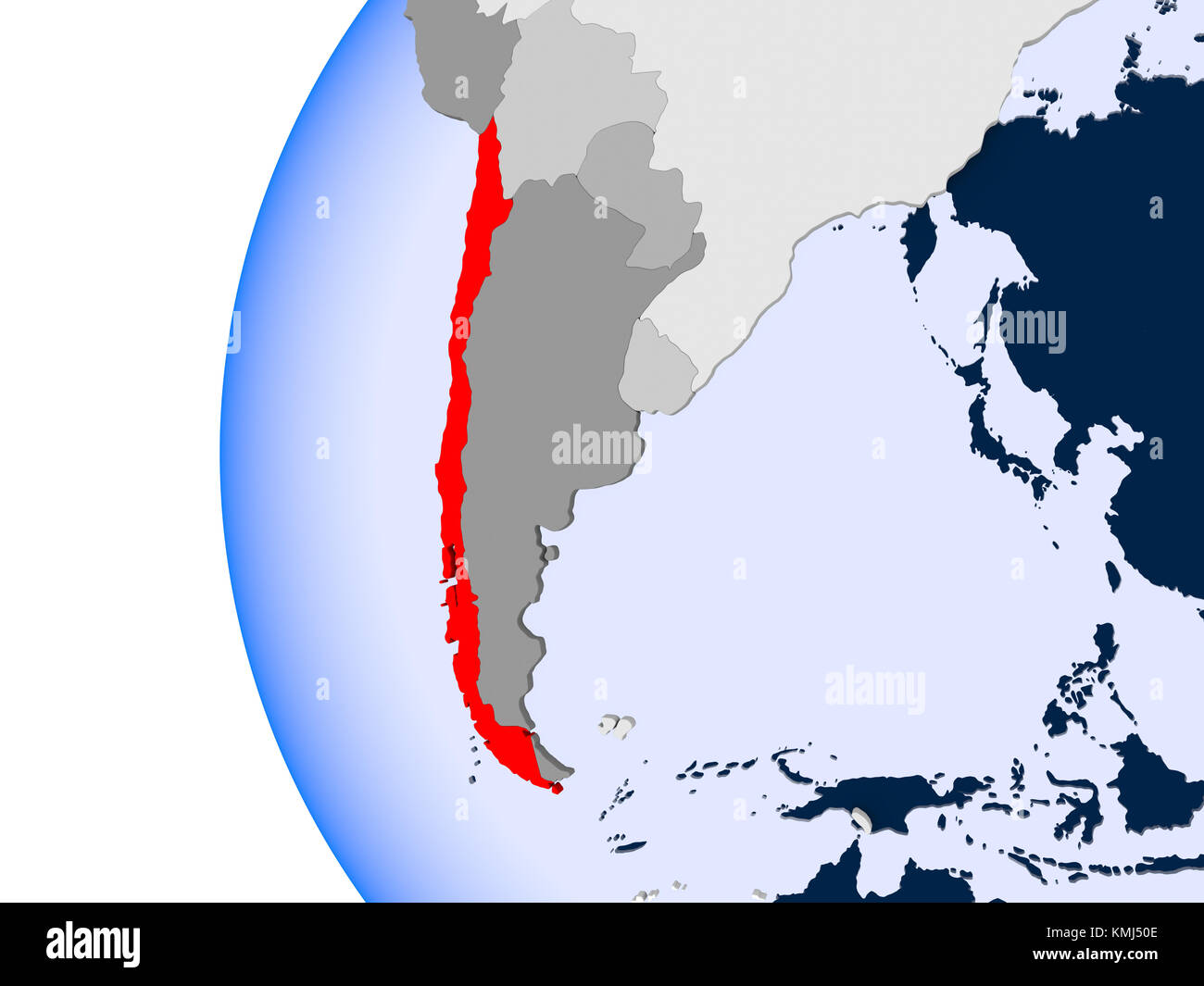 Chile in red on political globe with transparent oceans. 3D ...