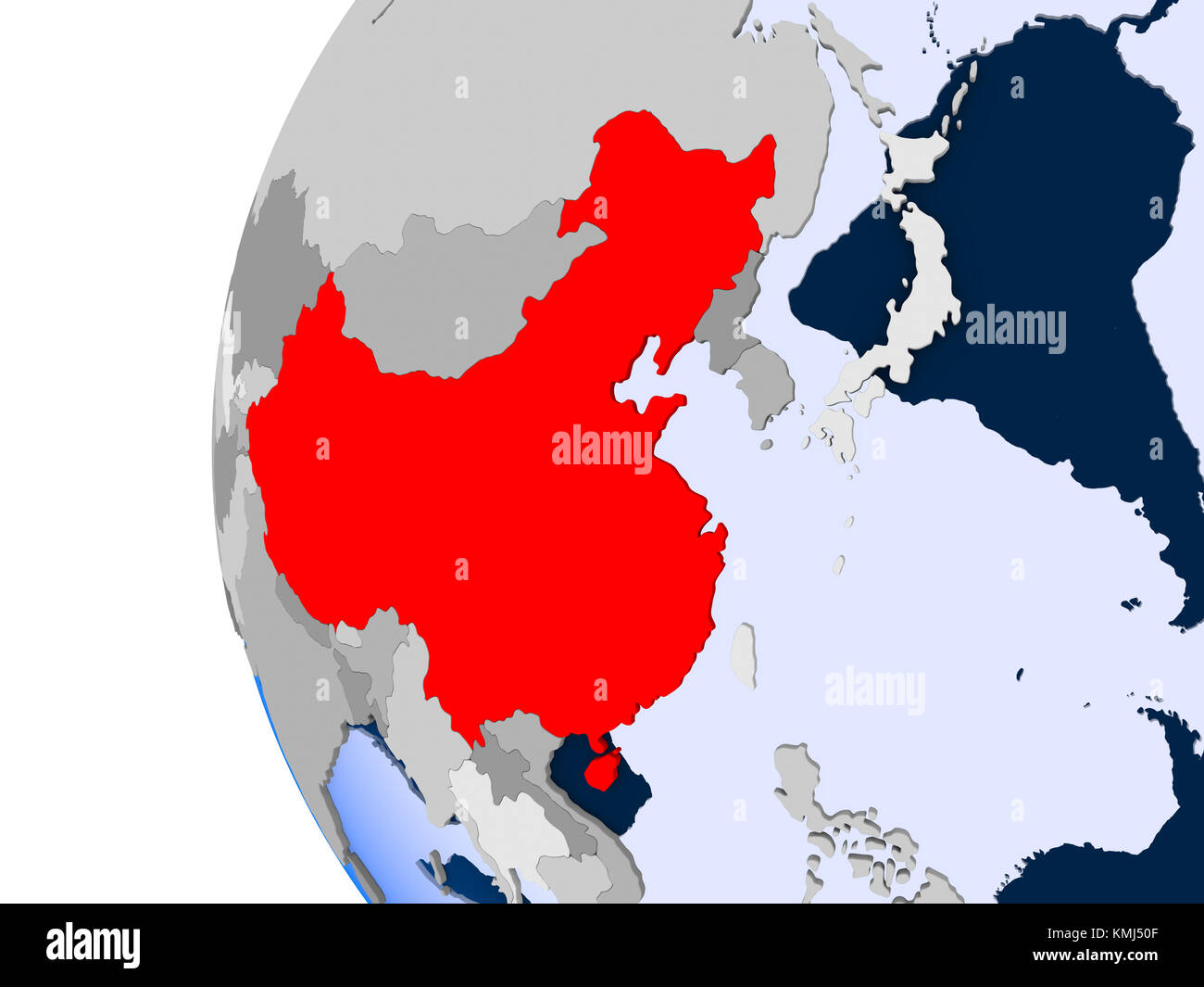 China in red on political globe with transparent oceans. 3D ...